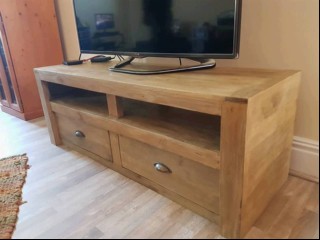 Reclaimed wood TV unit with two drawers- ecoland.co.za